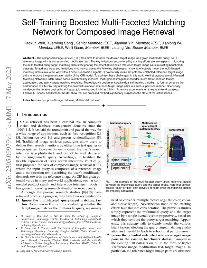 Self-Training Boosted Multi-Faceted Matching Network for Composed Image Retrieval | DeepAI