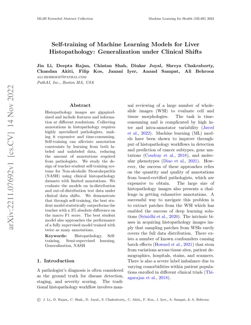 Self-training of Machine Learning Models for Liver Histopathology ...