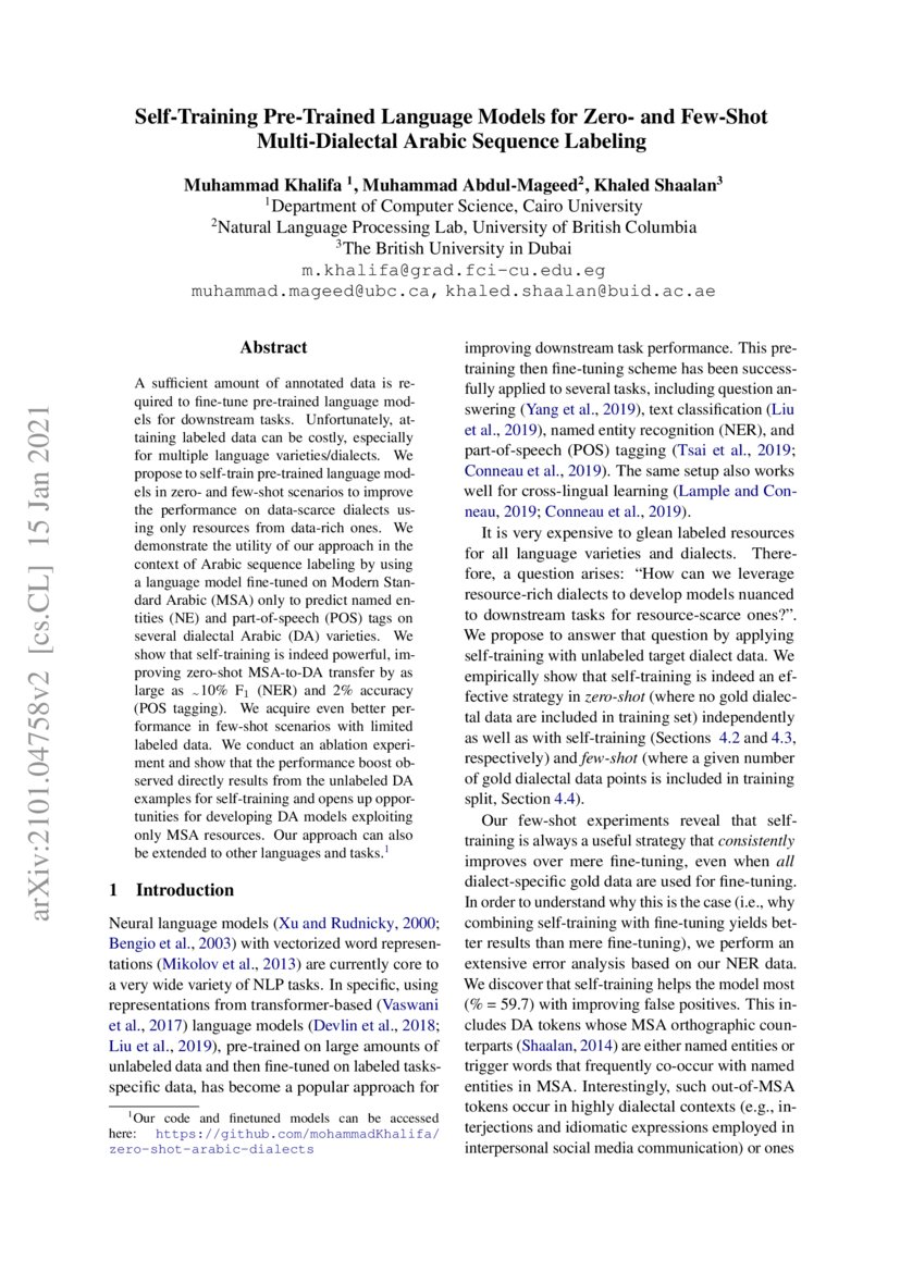 Self-Training Pre-Trained Language Models for Zero- and Few-Shot Multi ... Self-Training Pre-Trained Language Models for Zero- and Few-Shot Multi ...