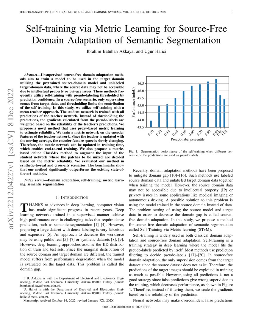 Self Training Via Metric Learning For Source Free Domain Adaptation Of Semantic Segmentation 9159