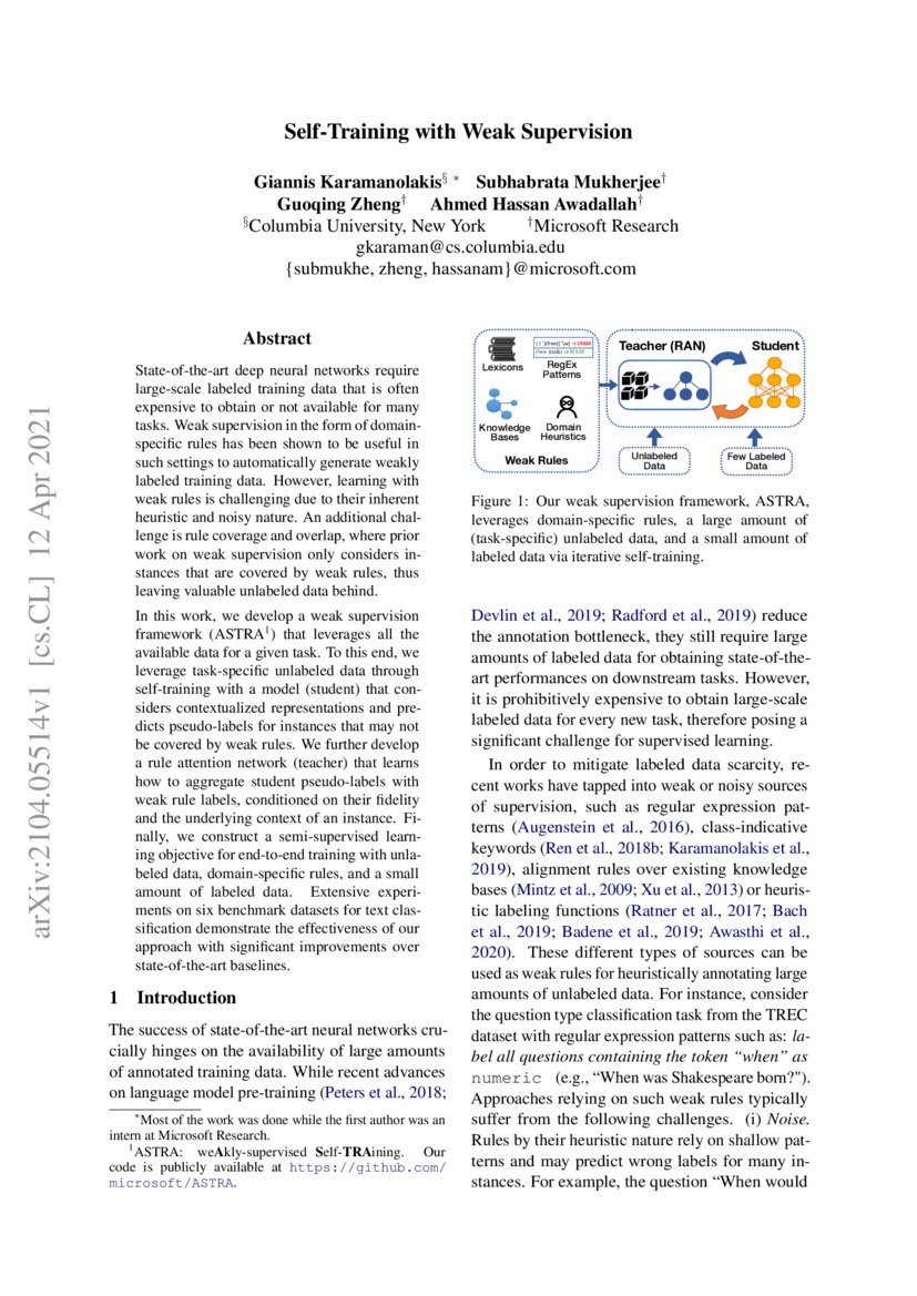 Self-Training with Weak Supervision | DeepAI