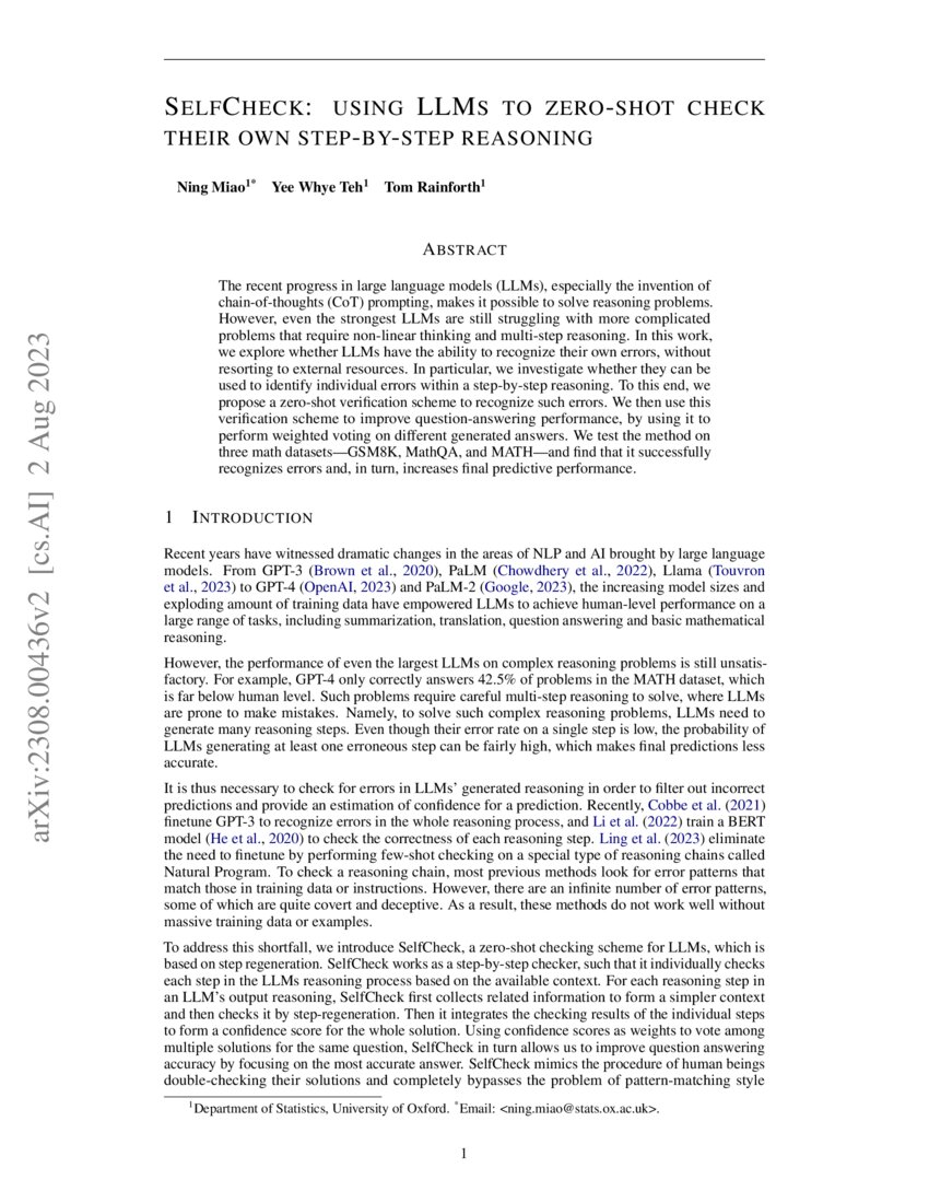 SelfCheck: Using LLMs to Zero-Shot Check Their Own Step-by-Step ...