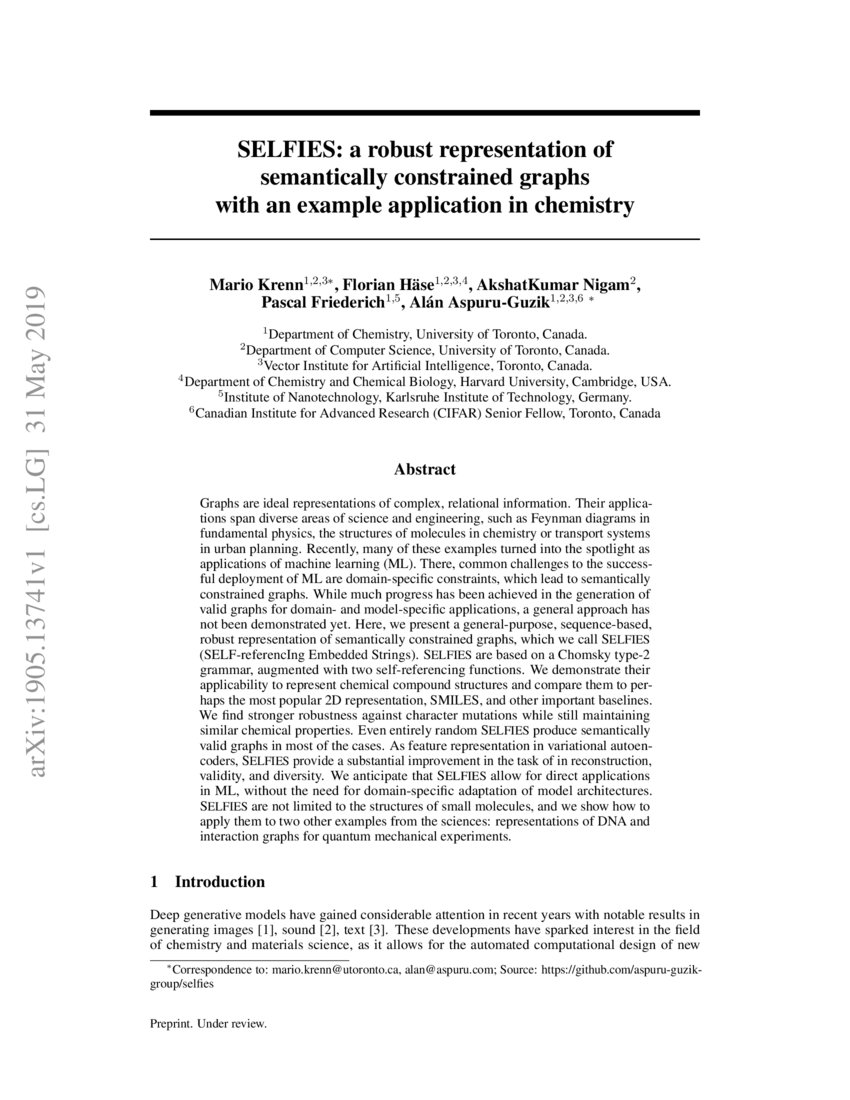 Selfies A Robust Representation Of Semantically Constrained Graphs With An Example Application
