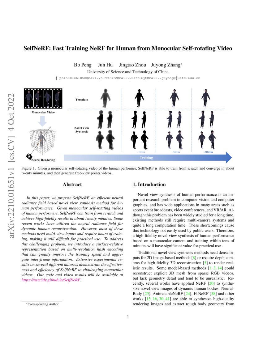 SelfNeRF: Fast Training NeRF for Human from Monocular Self-rotating ...