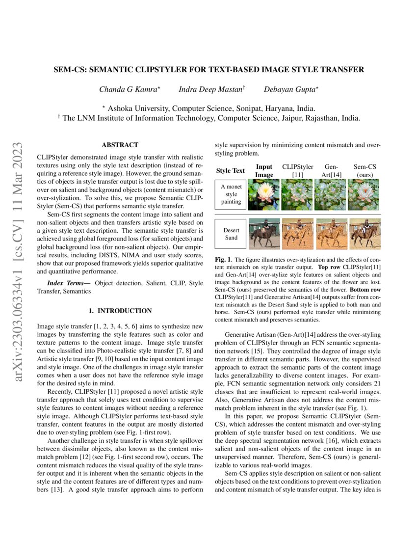 SEM-CS: Semantic CLIPStyler for Text-Based Image Style Transfer | DeepAI