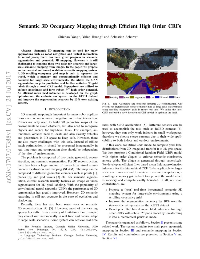 Semantic 3D Occupancy Mapping through Efficient High Order CRFs | DeepAI