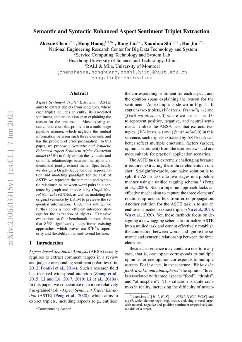 Semantic and Syntactic Enhanced Aspect Sentiment Triplet Extraction | DeepAI