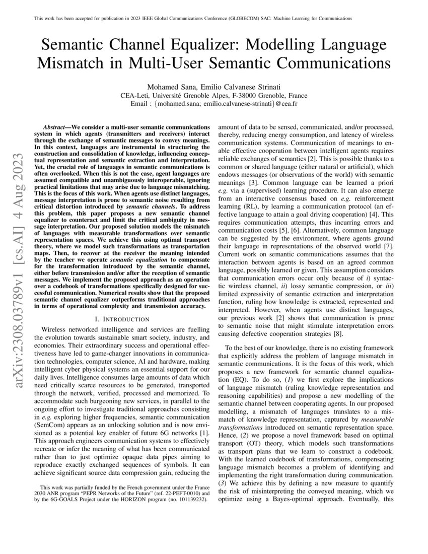 Semantic Channel Equalizer: Modelling Language Mismatch in Multi-User Semantic Communications ...