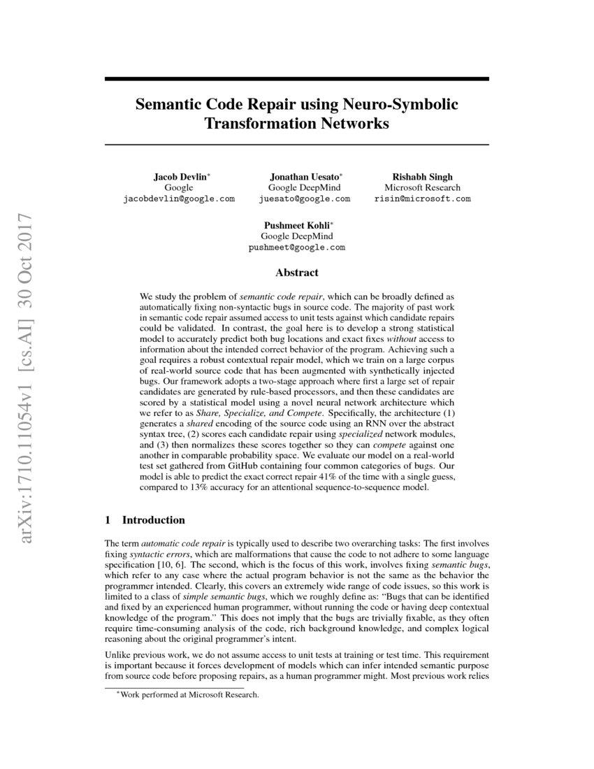 Semantic Code Repair Using Neuro Symbolic Transformation Networks Deepai