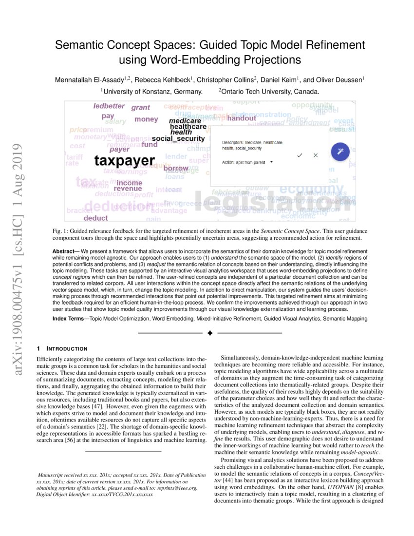 Semantic Concept Spaces: Guided Topic Model Refinement using Word-Embedding Projections | DeepAI