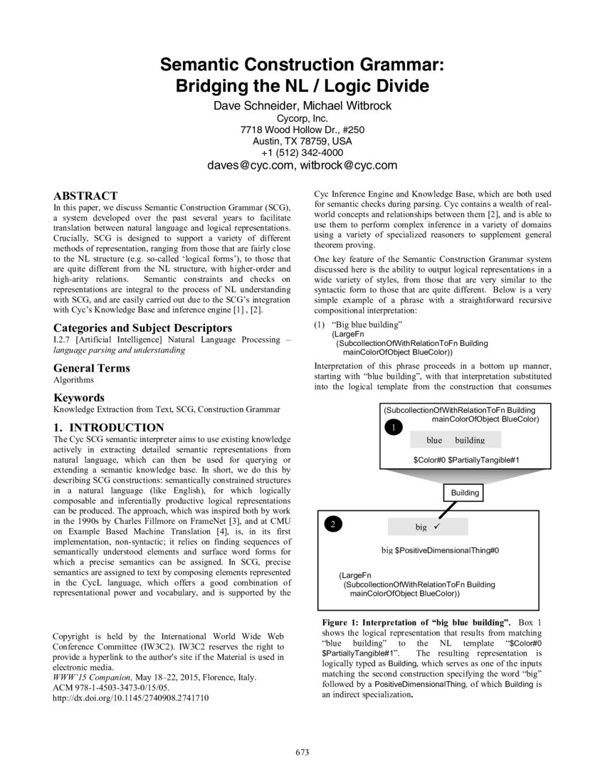 Semantic Construction Grammar: Bridging the NL / Logic Divide | DeepAI