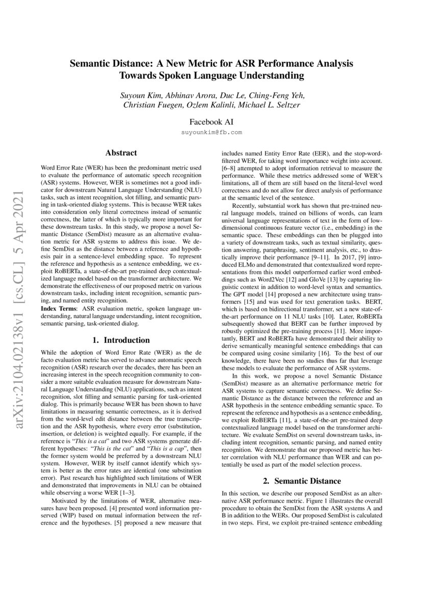 Semantic Distance: A New Metric for ASR Performance Analysis Towards Spoken Language ...