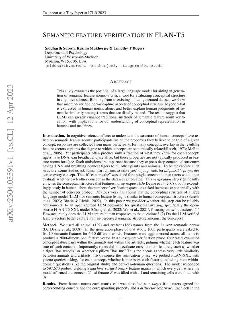 Semantic Feature Verification in FLAN-T5 | DeepAI