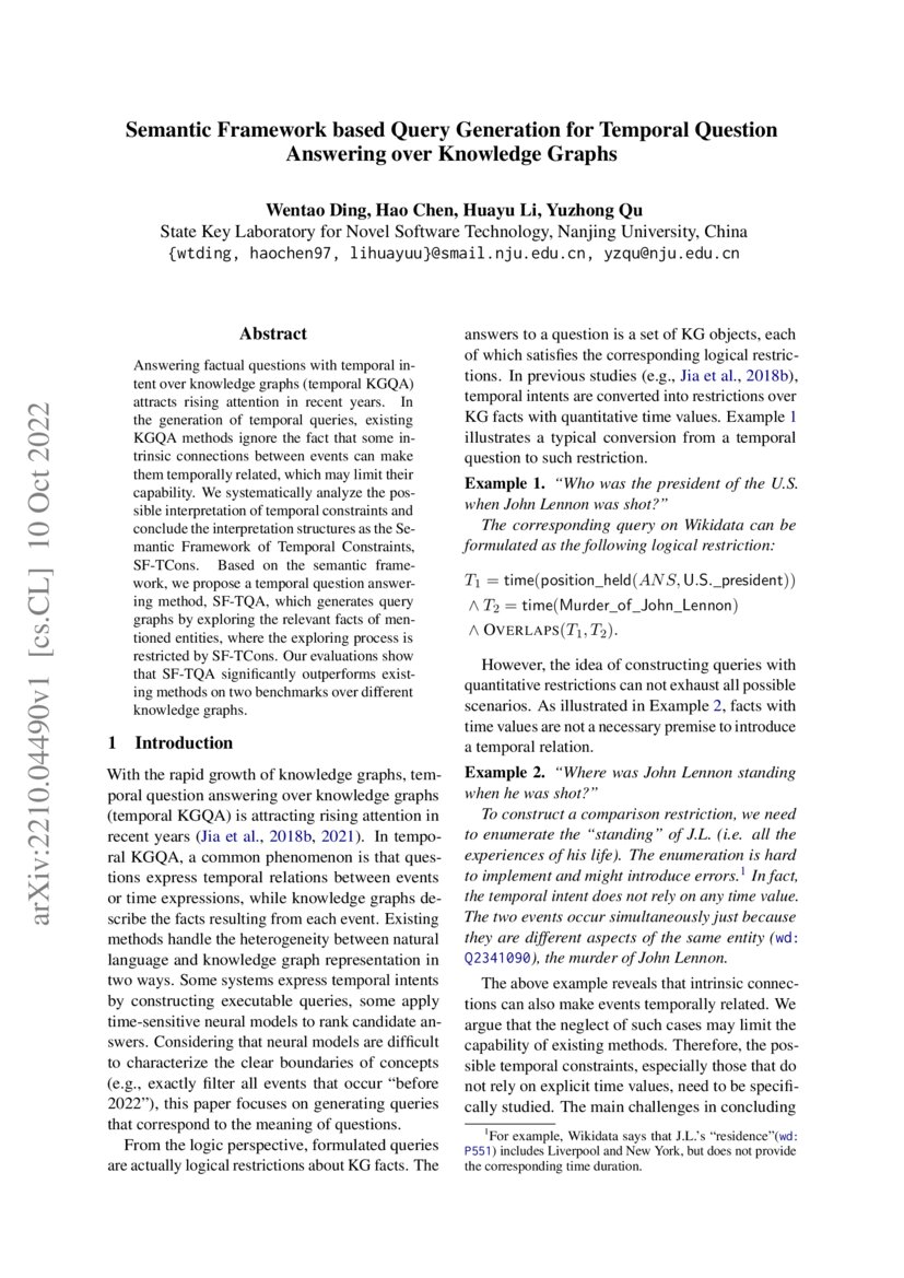 Semantic Framework based Query Generation for Temporal Question ... Semantic Framework based Query Generation for Temporal Question ...