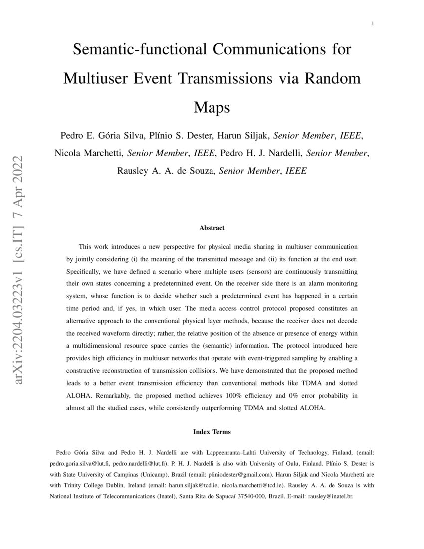 Semantic-functional Communications for Multiuser Event Transmissions via Random Maps | DeepAI