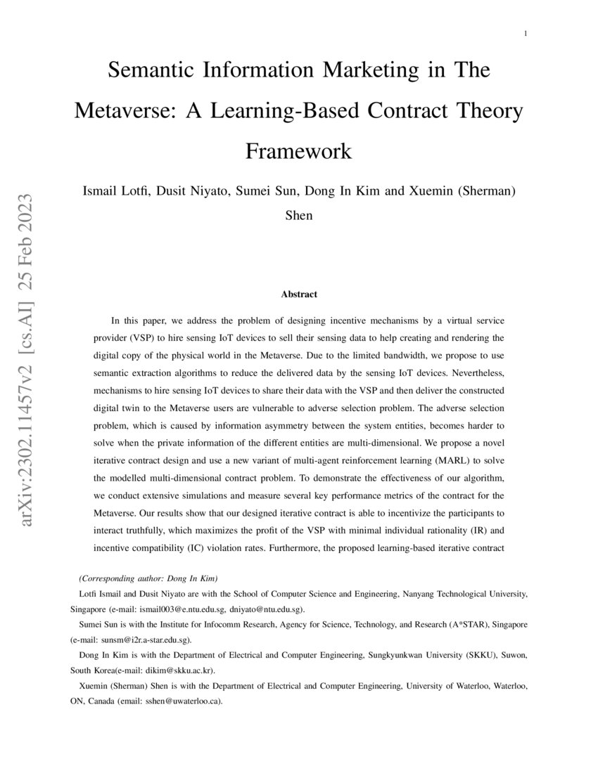Semantic Information Marketing in The Metaverse: A Learning-Based Contract Theory Framework | DeepAI
