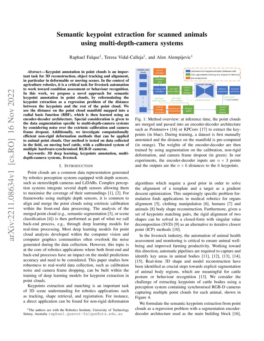 Semantic keypoint extraction for scanned animals using multi-depth-camera systems | DeepAI