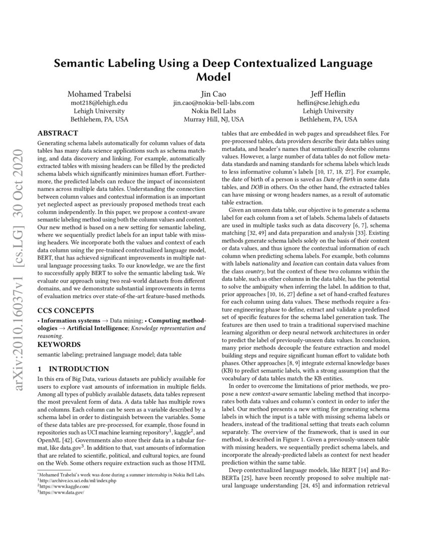 Semantic Labeling Using A Deep Contextualized Language Model Deepai