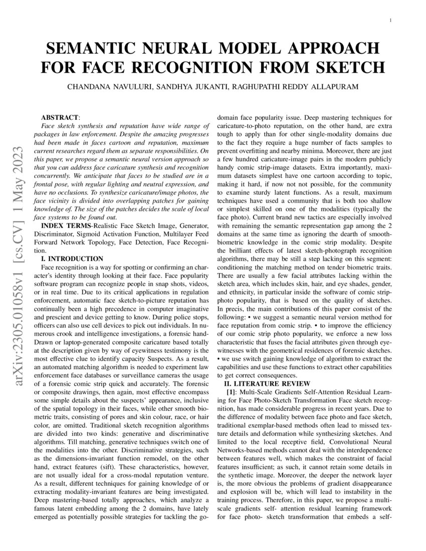 semantic neural model approach for face recognition from sketch | DeepAI