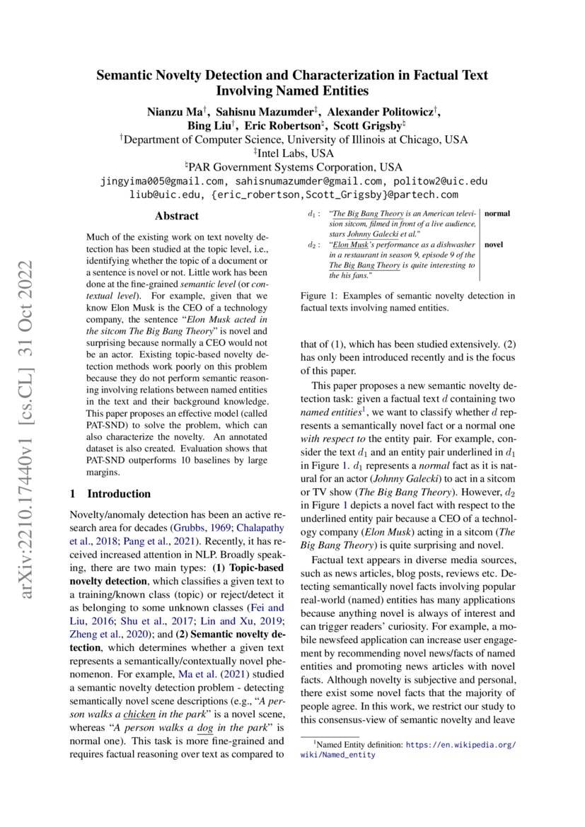 Semantic Novelty Detection And Characterization In Factual Text Involving Named Entities Deepai 