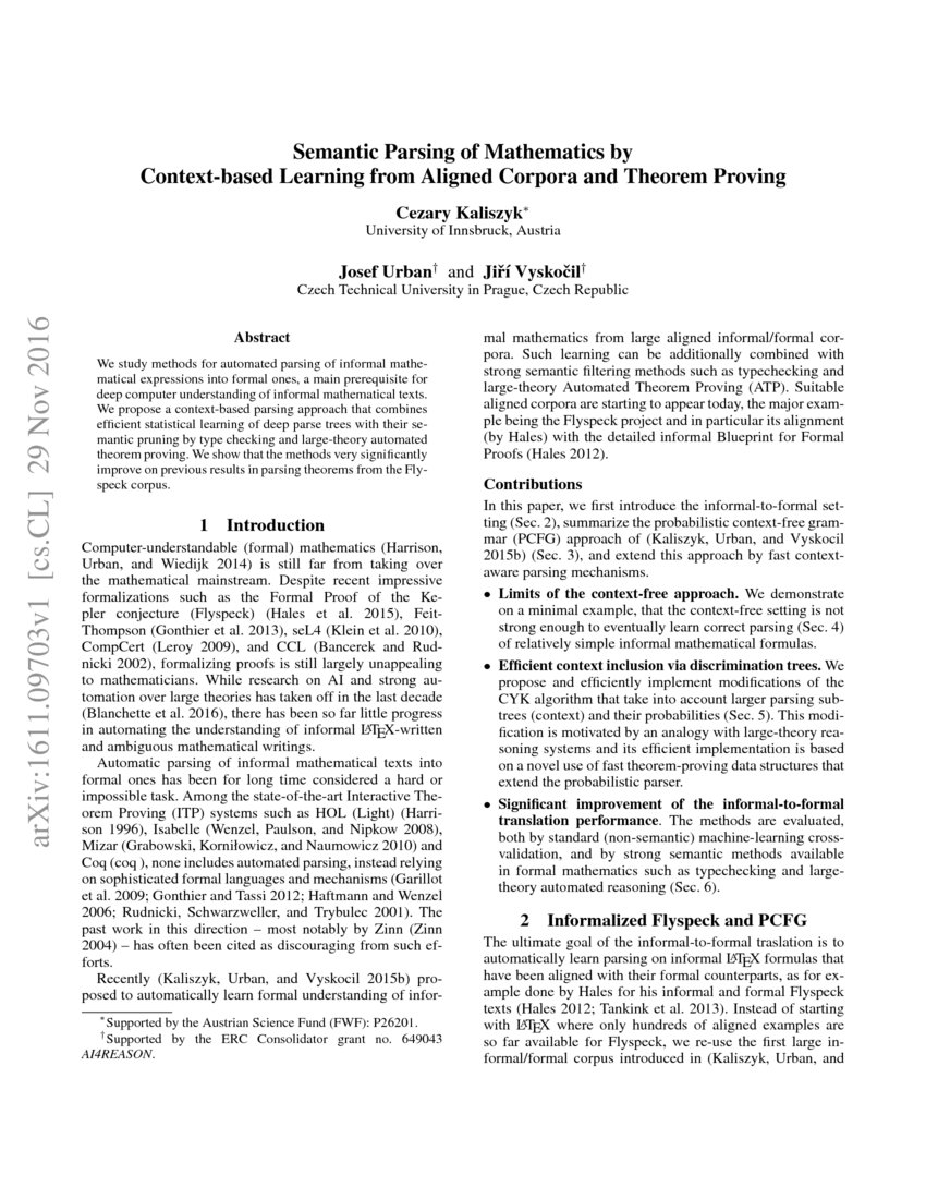 Semantic Parsing Of Mathematics By Context Based Learning From Aligned