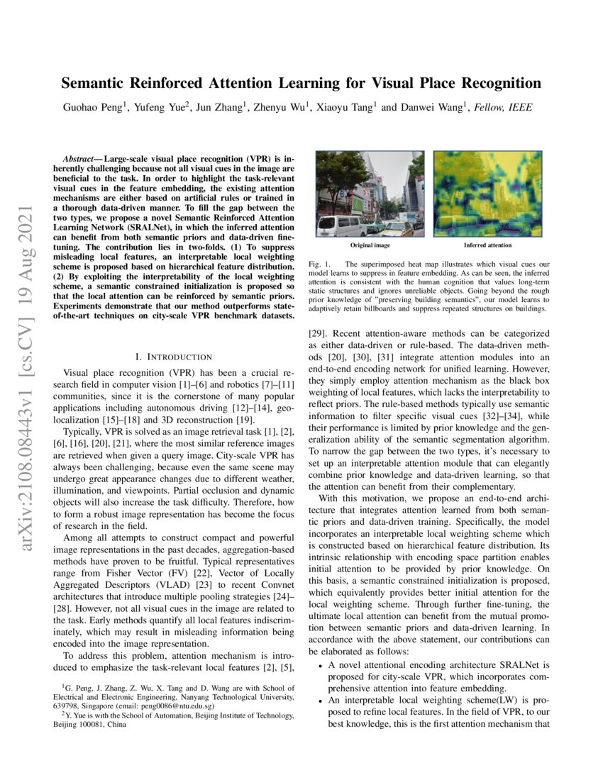Semantic Reinforced Attention Learning For Visual Place Recognition Deepai