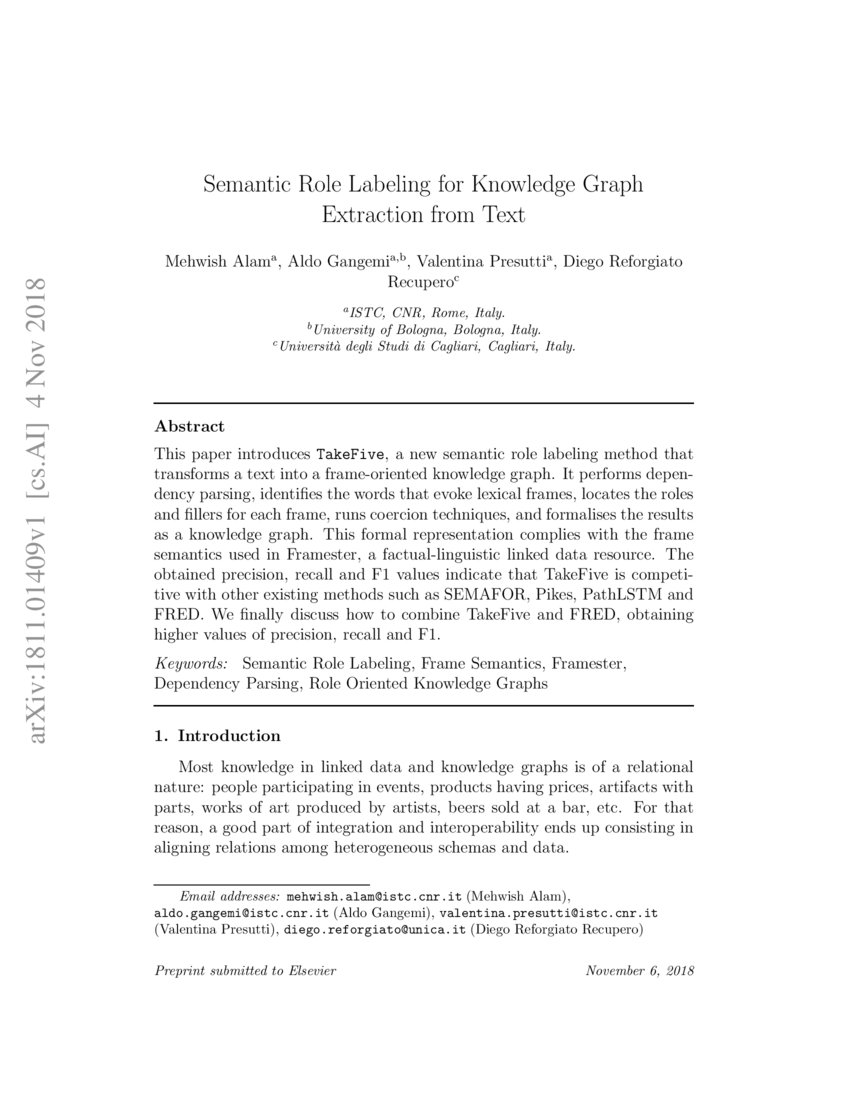Semantic Role Labeling for Knowledge Graph Extraction from Text | DeepAI