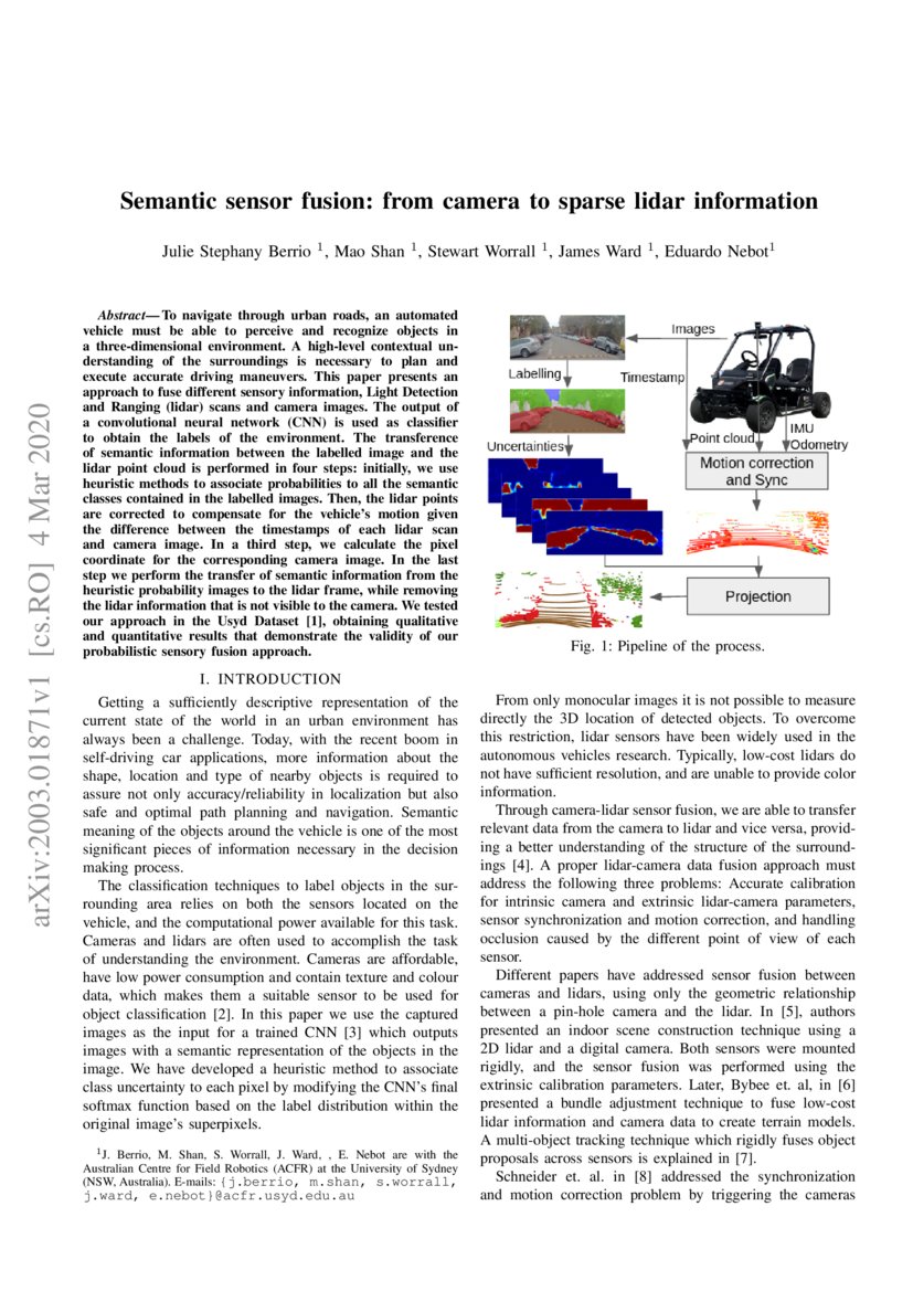 Semantic Sensor Fusion From Camera To Sparse Lidar Information Deepai