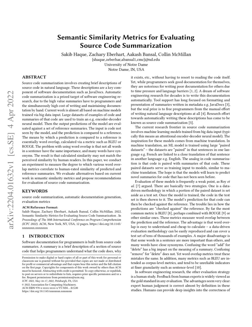 Semantic Similarity Metrics For Evaluating Source Code Summarization Deepai