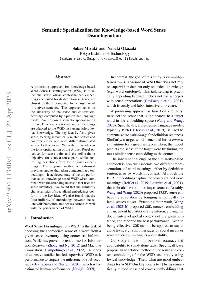 Semantic Specialization for Knowledge-based Word Sense Disambiguation | DeepAI