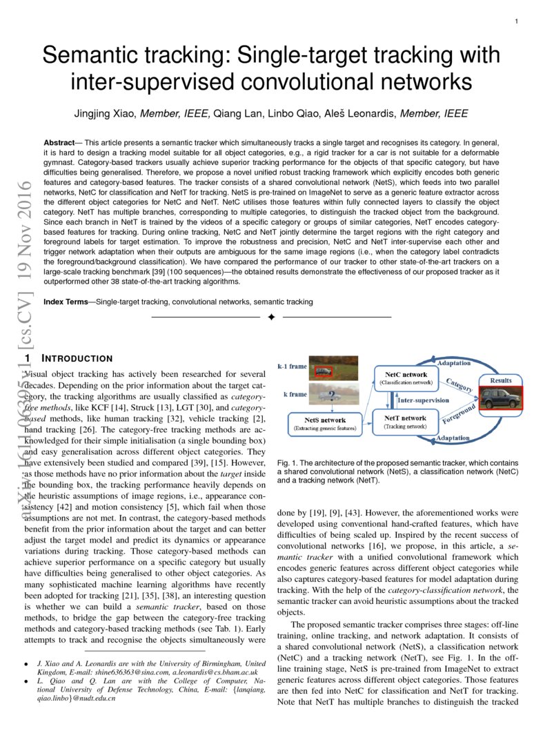 Semantic tracking: Single-target tracking with inter-supervised ...