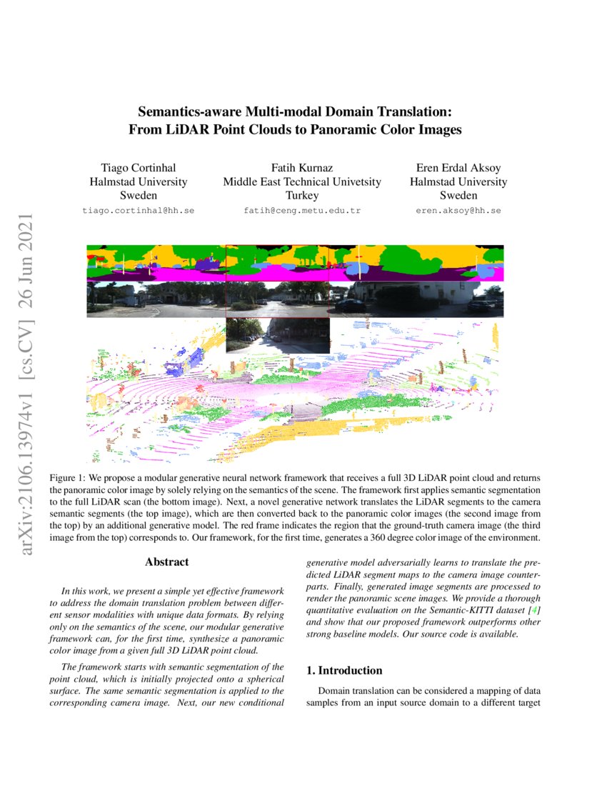 Semantics-aware Multi-modal Domain Translation:From LiDAR Point Clouds to Panoramic Color Images ...