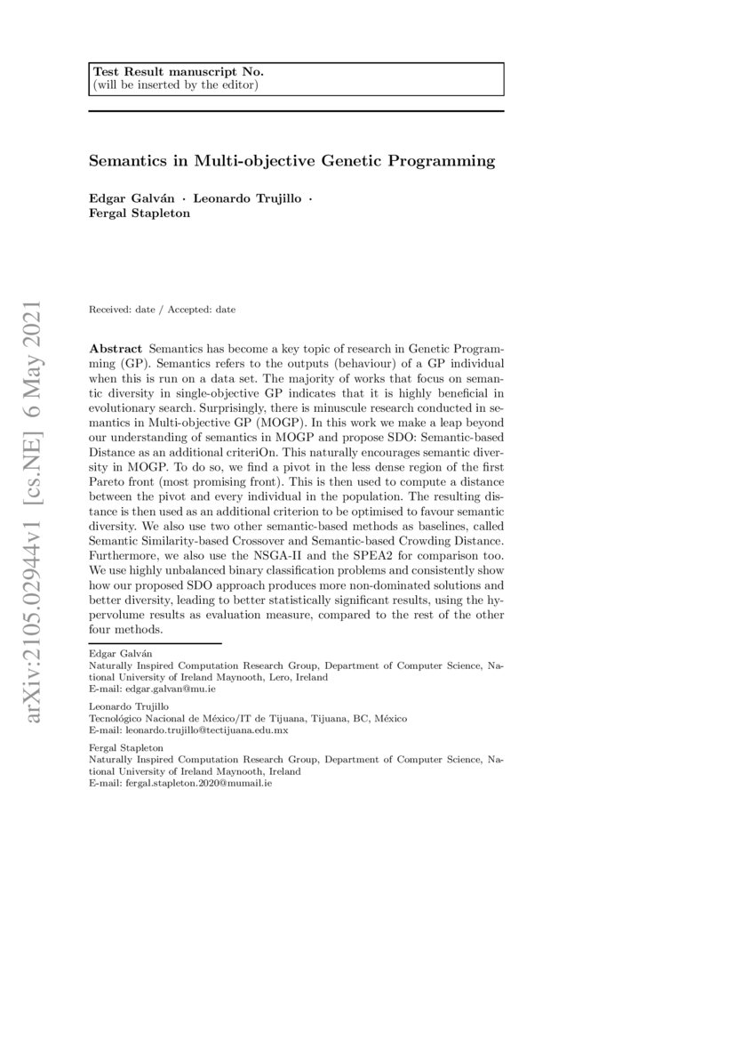 Semantics in Multi-objective Genetic Programming | DeepAI