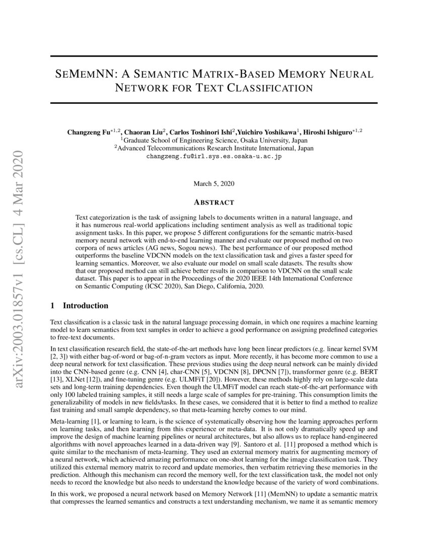 SeMemNN: A Semantic Matrix-Based Memory Neural Network for Text ...
