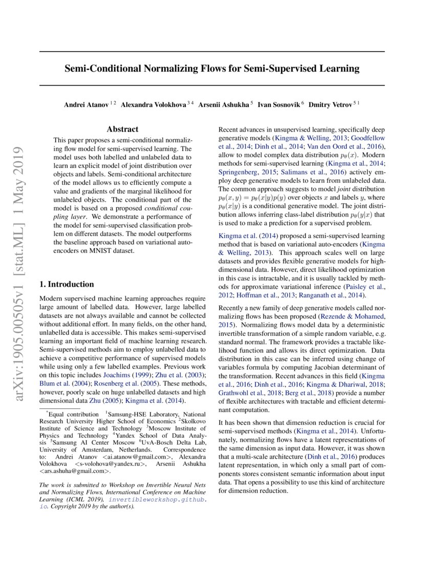 Semi-Conditional Normalizing Flows for Semi-Supervised Learning | DeepAI Semi-Conditional Normalizing Flows for Semi-Supervised Learning | DeepAI