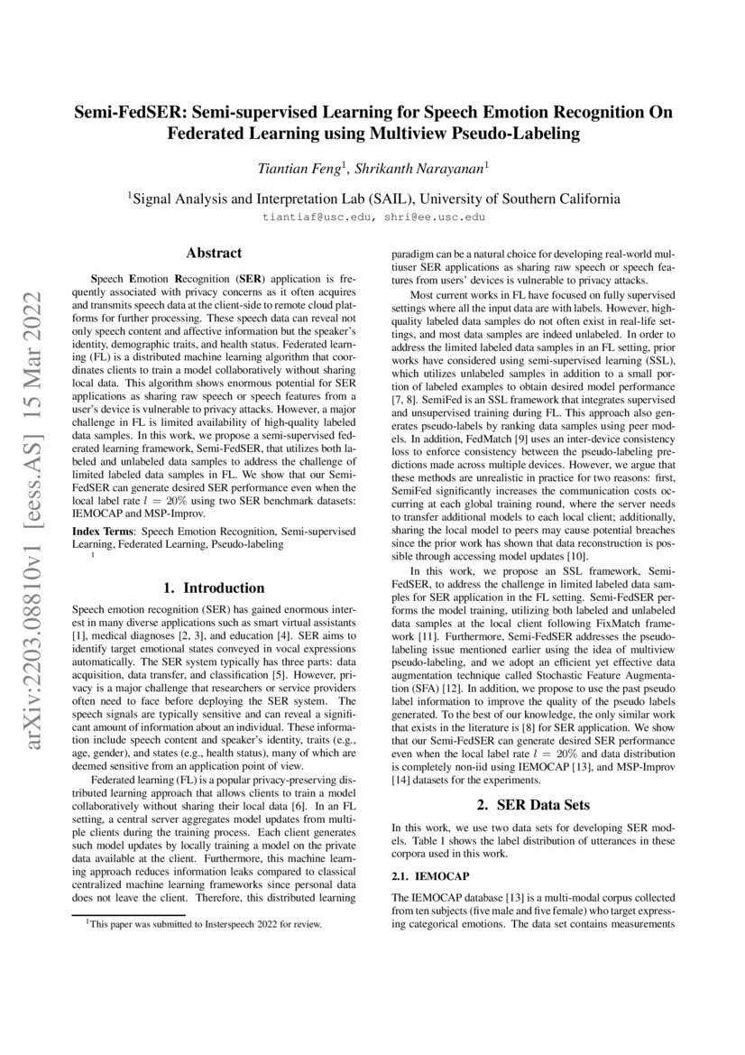 Semi Fedser Semi Supervised Learning For Speech Emotion Recognition On Federated Learning Using