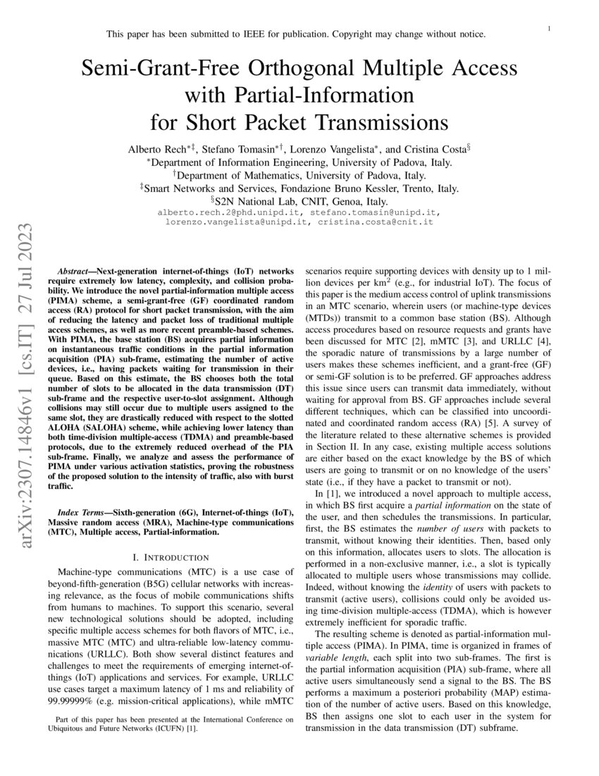 Semi-Grant-Free Orthogonal Multiple Access with Partial-Information for Short Packet ...