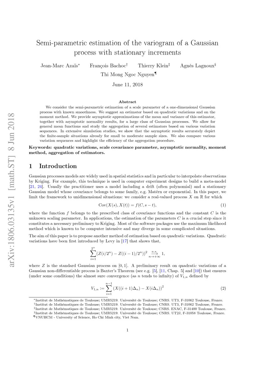 Semi Parametric Estimation Of The Variogram Of A Gaussian Process With