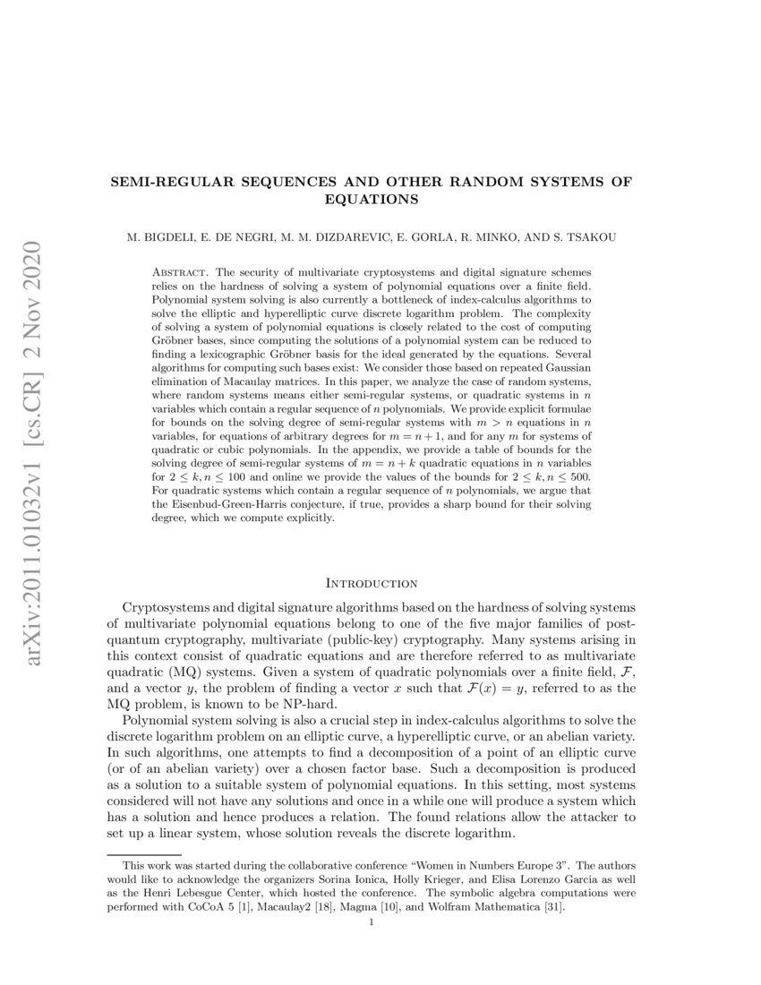 Semi-regular sequences and other random systems of equations | DeepAI