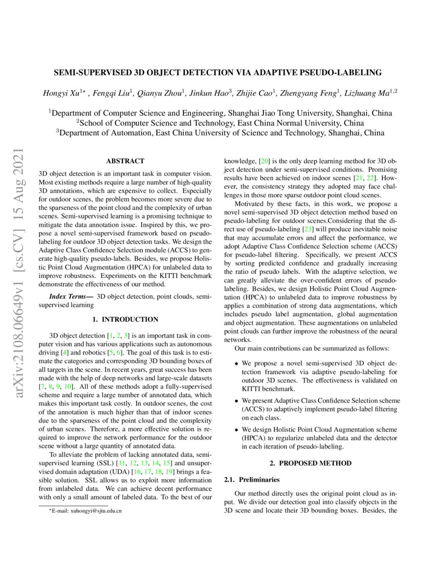 Semi Supervised 3d Object Detection Via Adaptive Pseudo Labeling Deepai