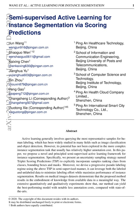 Semi-supervised Active Learning for Instance Segmentation via Scoring Predictions | DeepAI