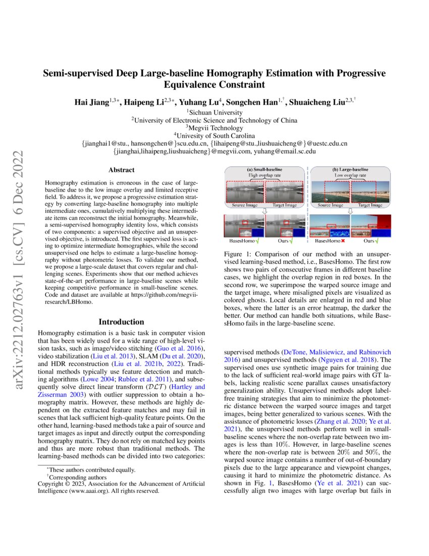 Semi-supervised Deep Large-baseline Homography Estimation with ...