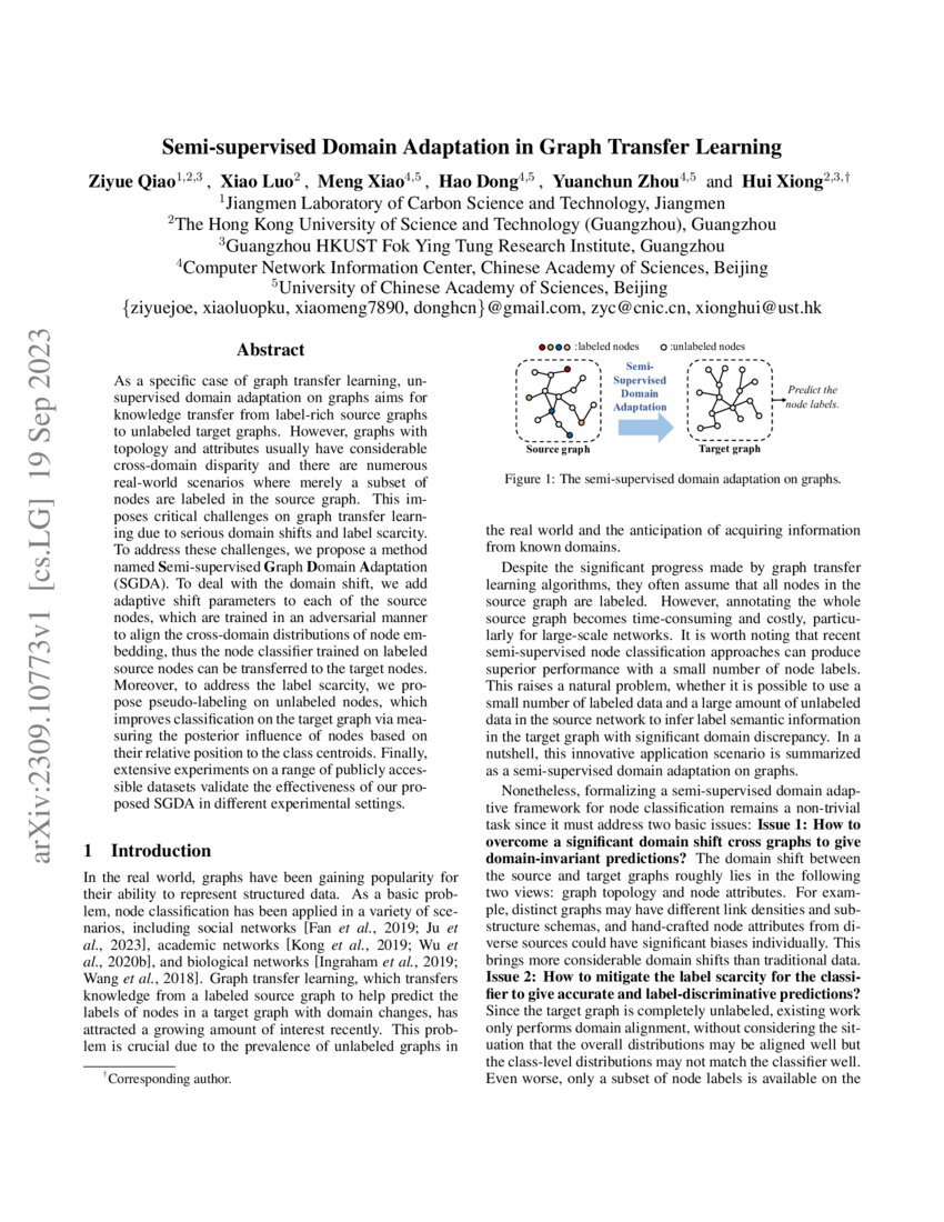 Semi-supervised Domain Adaptation in Graph Transfer Learning | DeepAI Semi-supervised Domain Adaptation in Graph Transfer Learning | DeepAI