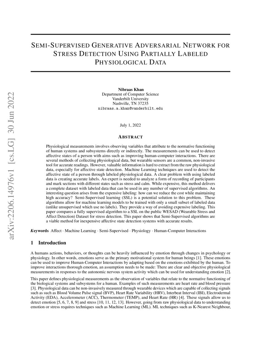 Semi-Supervised Generative Adversarial Network for Stress Detection Using Partially Labeled ...