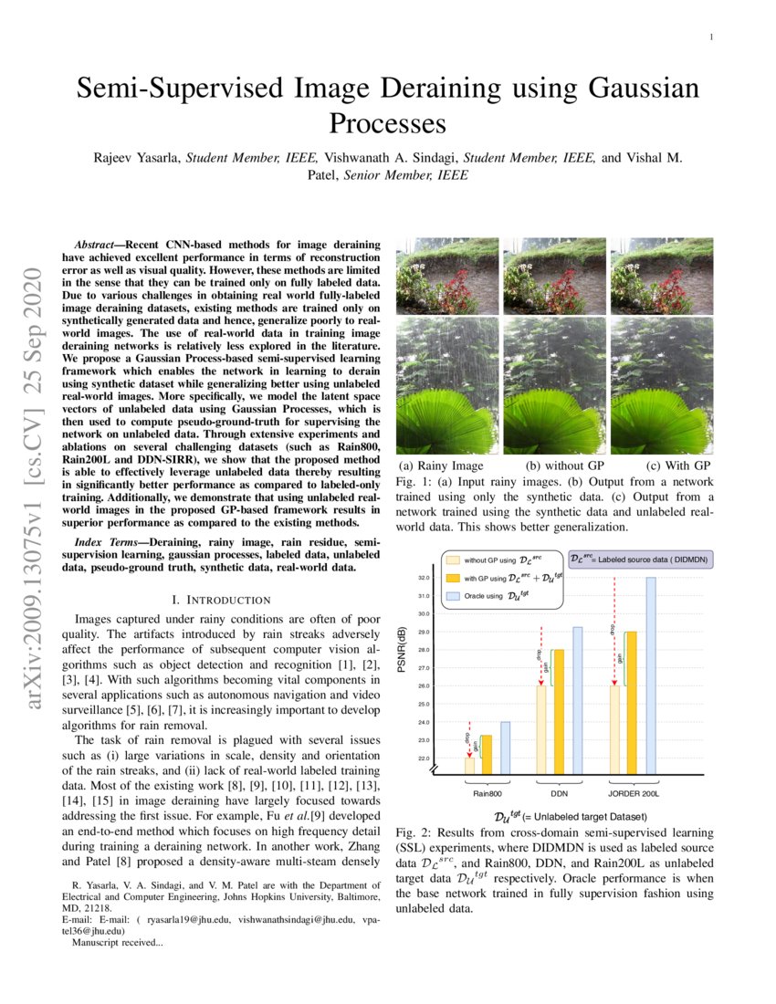 Semi-Supervised Image Deraining using Gaussian Processes | DeepAI