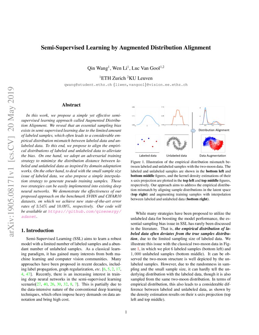 Semi-Supervised Learning by Augmented Distribution Alignment | DeepAI