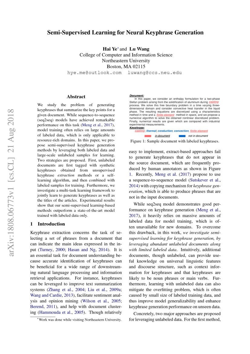 Semi Supervised Learning For Neural Keyphrase Generation Deepai