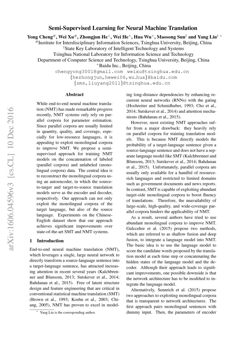 Semi-Supervised Learning for Neural Machine Translation | DeepAI