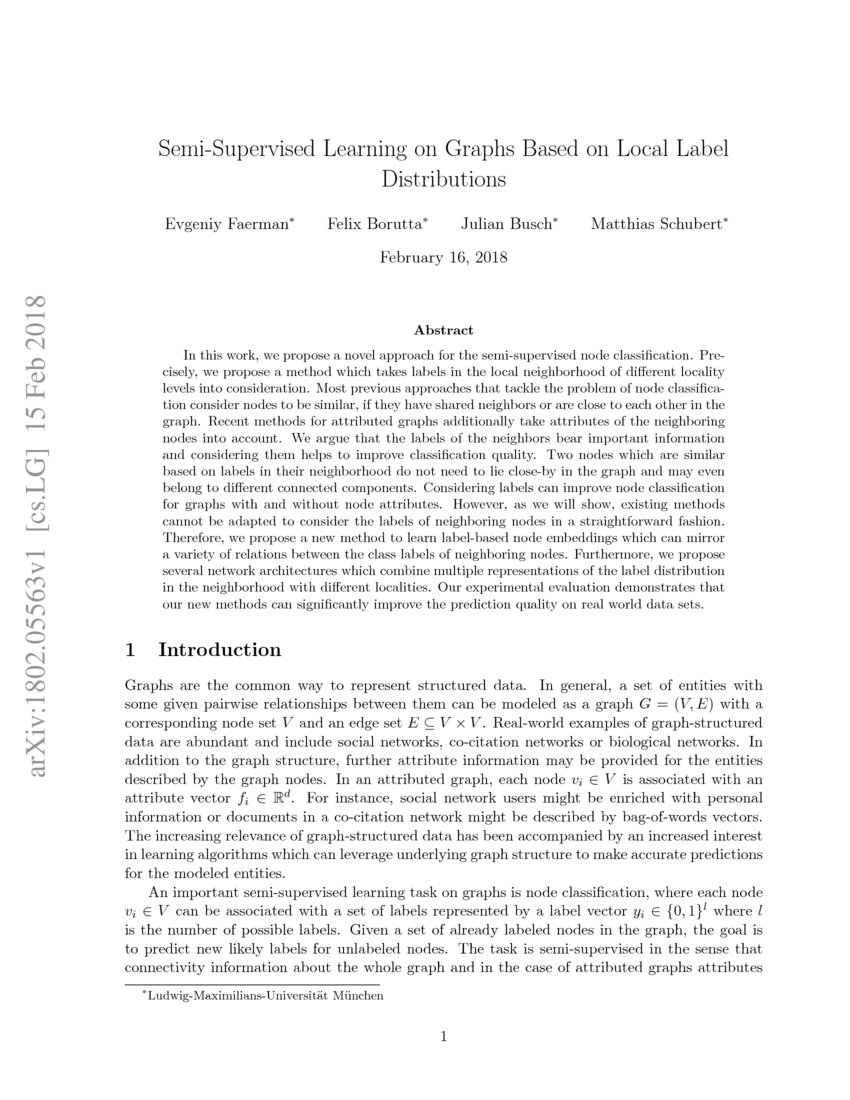 Semi Supervised Learning On Graphs Based On Local Label Distributions Deepai