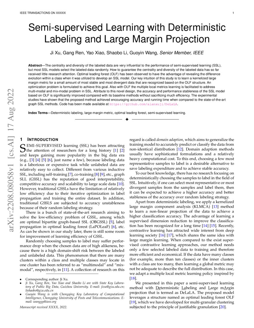 Semi-supervised Learning with Deterministic Labeling and Large Margin Projection | DeepAI